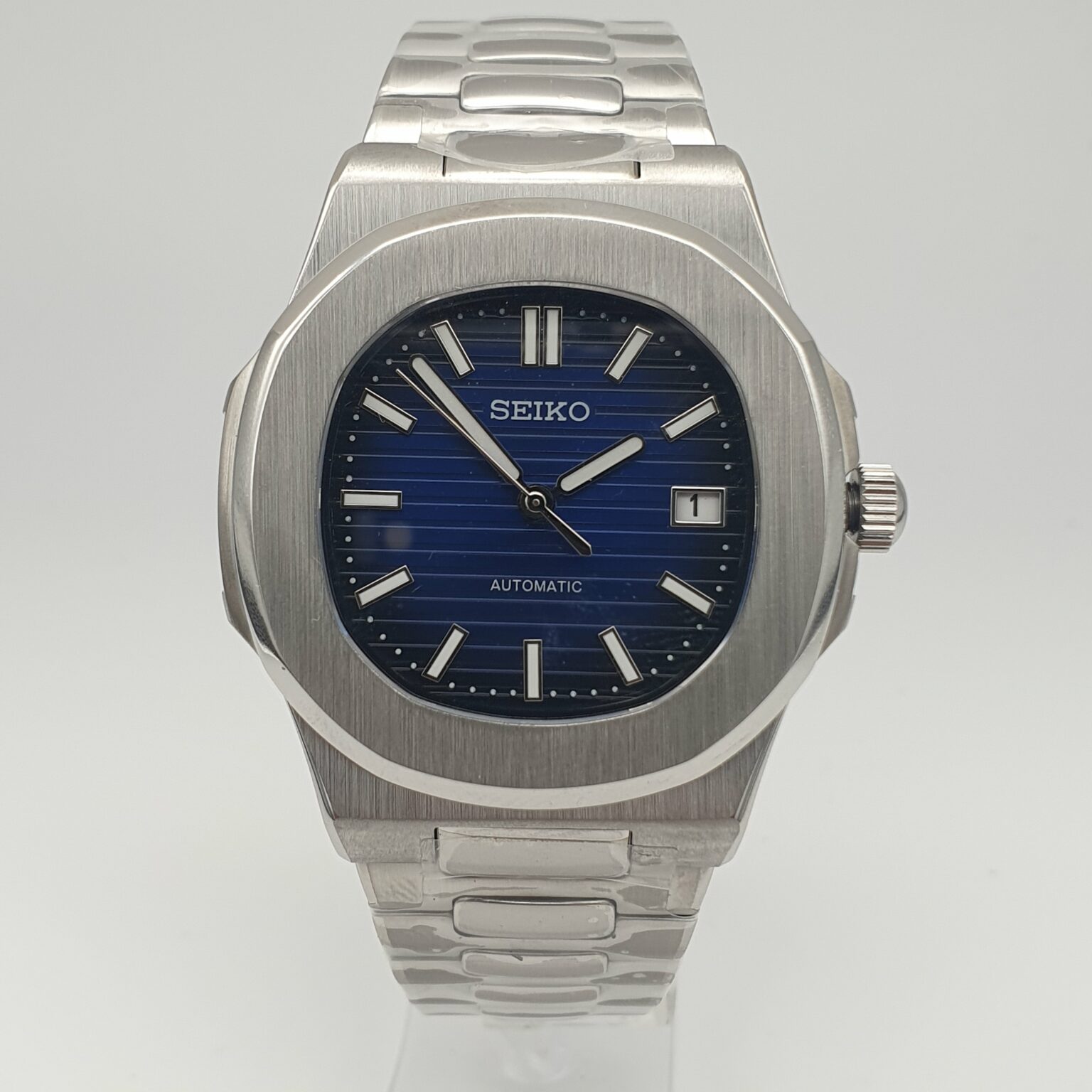 Seiko Mod Watch Nautilus Homage Seikonaut NH35 Navy Blue Dial Hand Made ...
